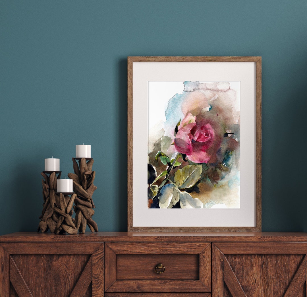 Rose Painting Flowers Art Print Pink Green Roses Floral - Etsy