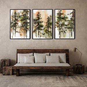 Forest Prints Set of 3 Pieces Wall Decor, Trees Watercolor Art, Pine ...