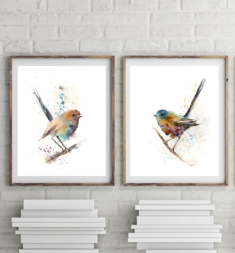 Watercolor Wren Prints Set Bird Art Paintings Wren Wall Art - Etsy