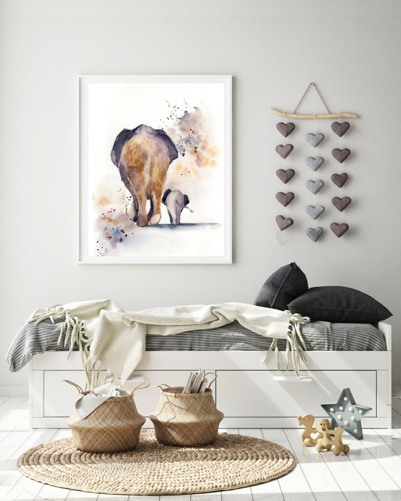 Elephants Art Print Elephant Watercolor Painting Mother and - Etsy