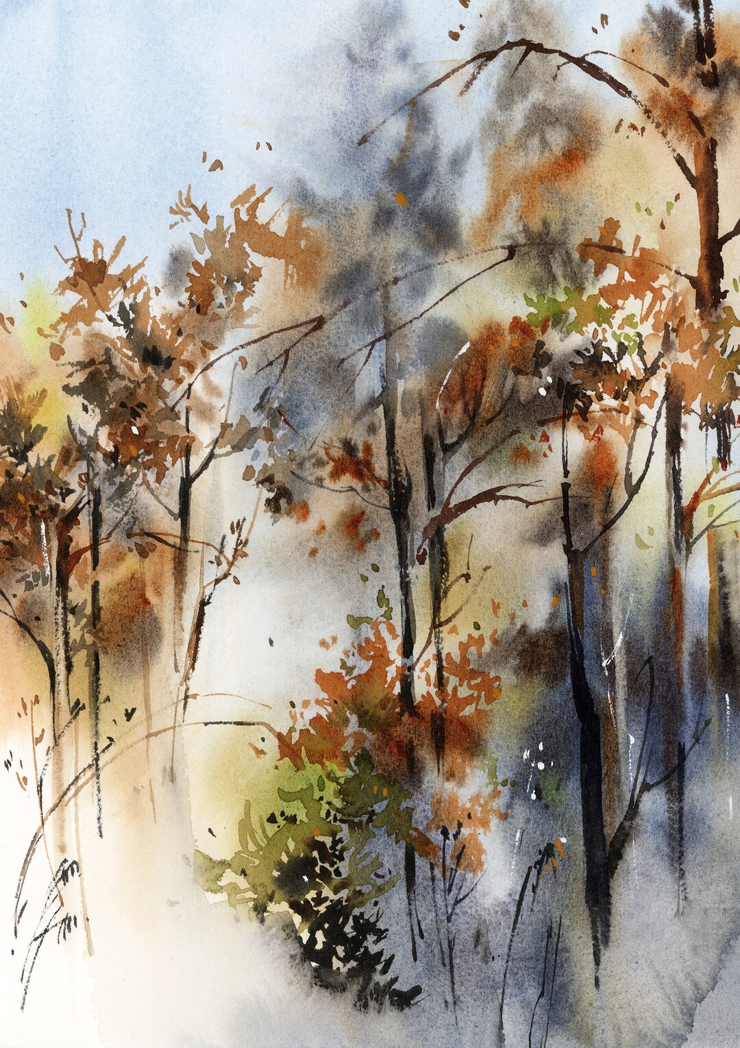 Forest Wall Decor Fine Art Print, Landscape Trees Painting, Abstract ...