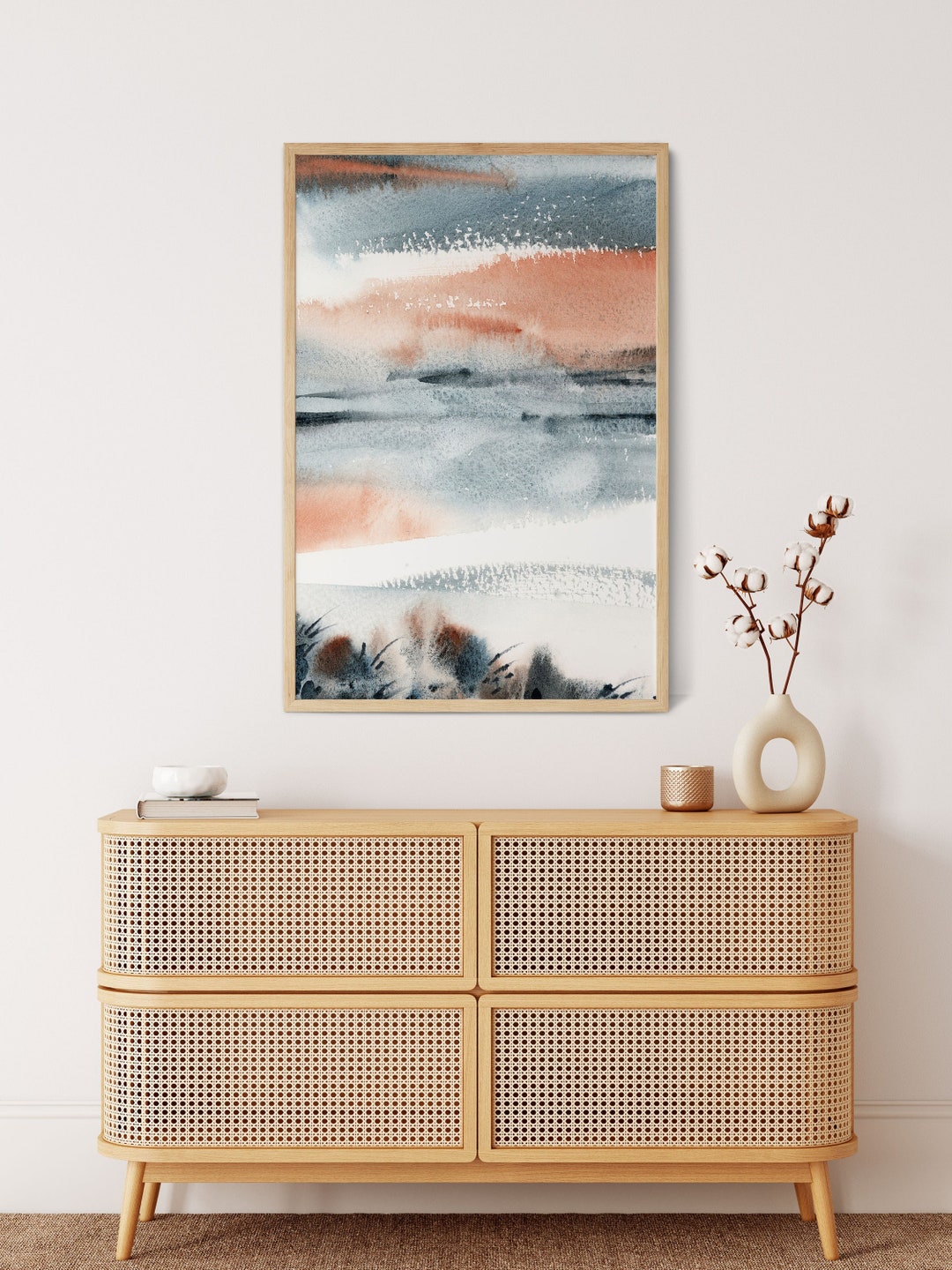 Abstract Landscape Painting Blue Coral Watercolor Print - Etsy