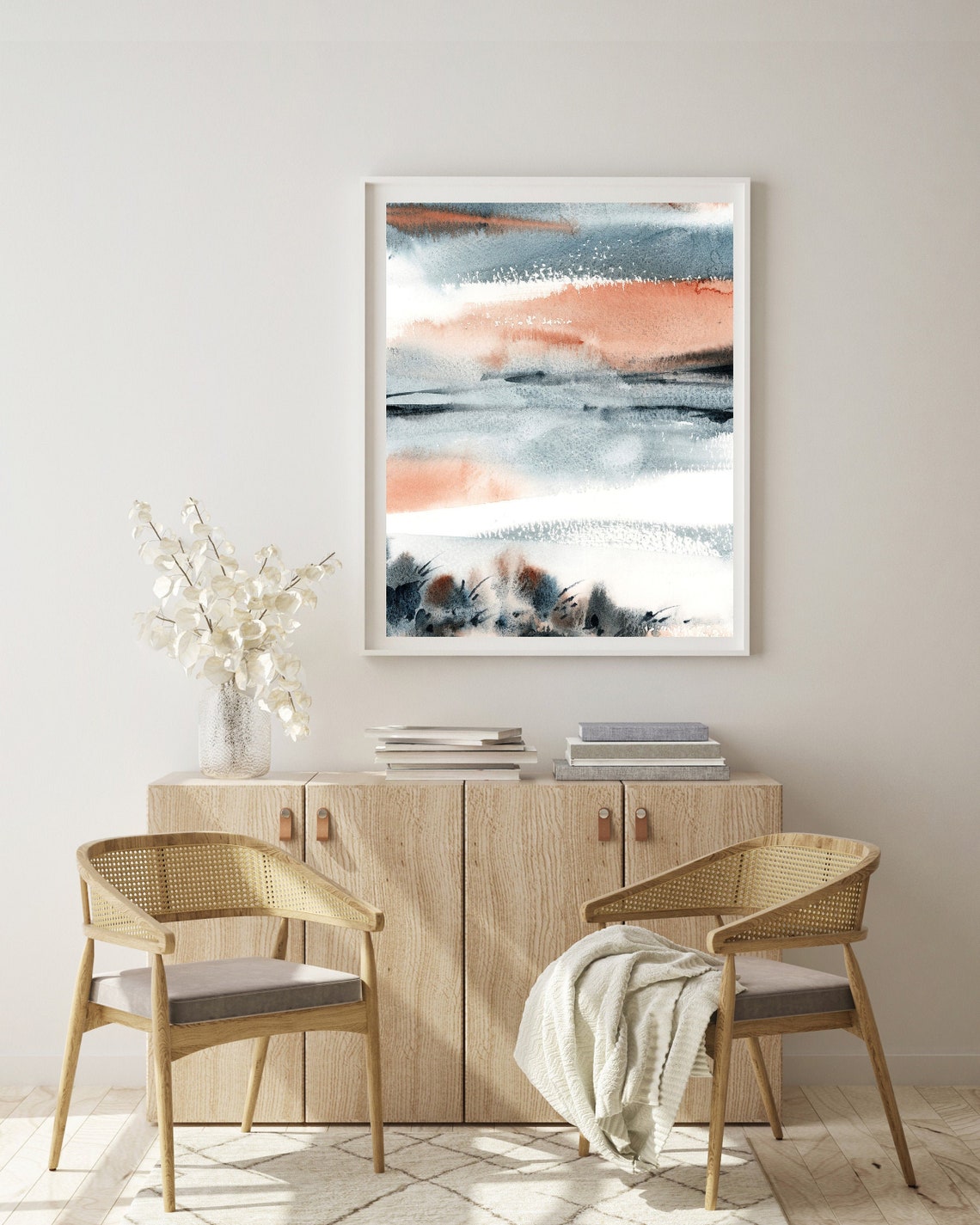 Abstract Landscape Painting Blue Coral Watercolor Print - Etsy