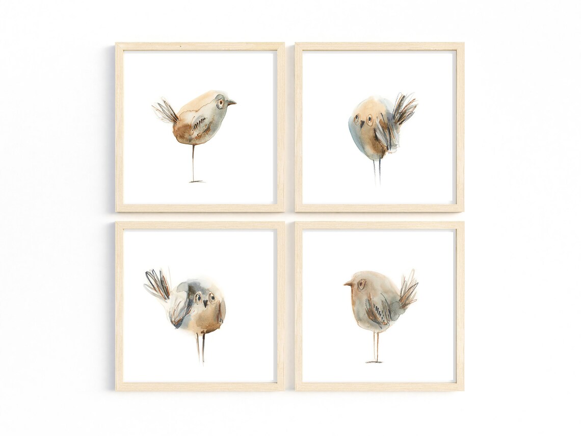 Funny Birds 4 Art Prints Set Birds Gallery Wall Set of 4 Fine - Etsy