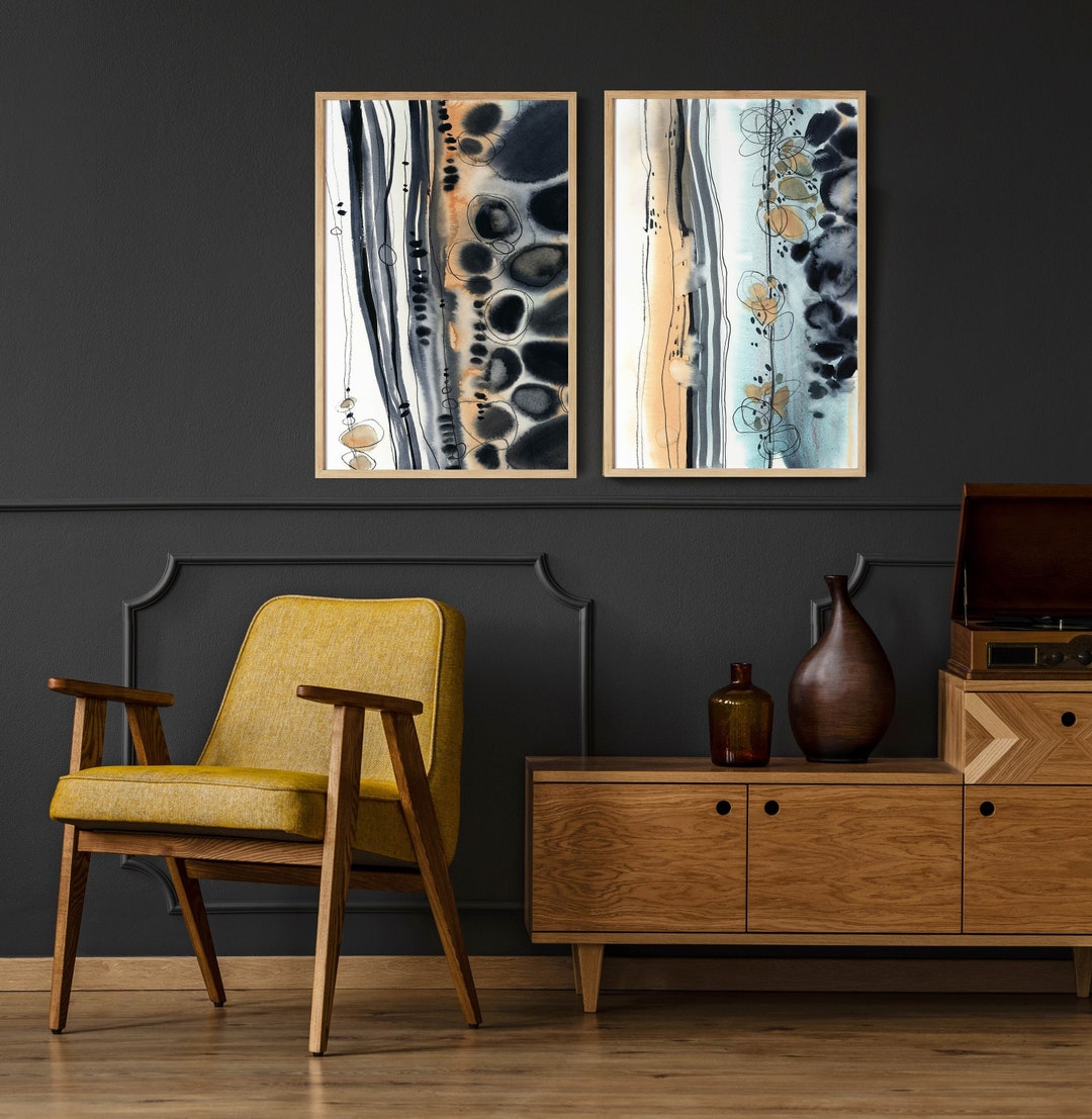 Watercolor Abstract Art Prints 2 Pieces Wall Decor in Grey and Pastel ...