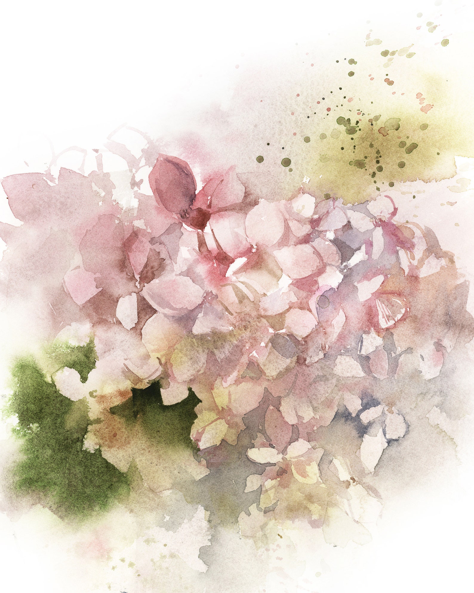 Hydrangea Flowers Print, Watercolor Painting, Pink Flowers Watercolor ...