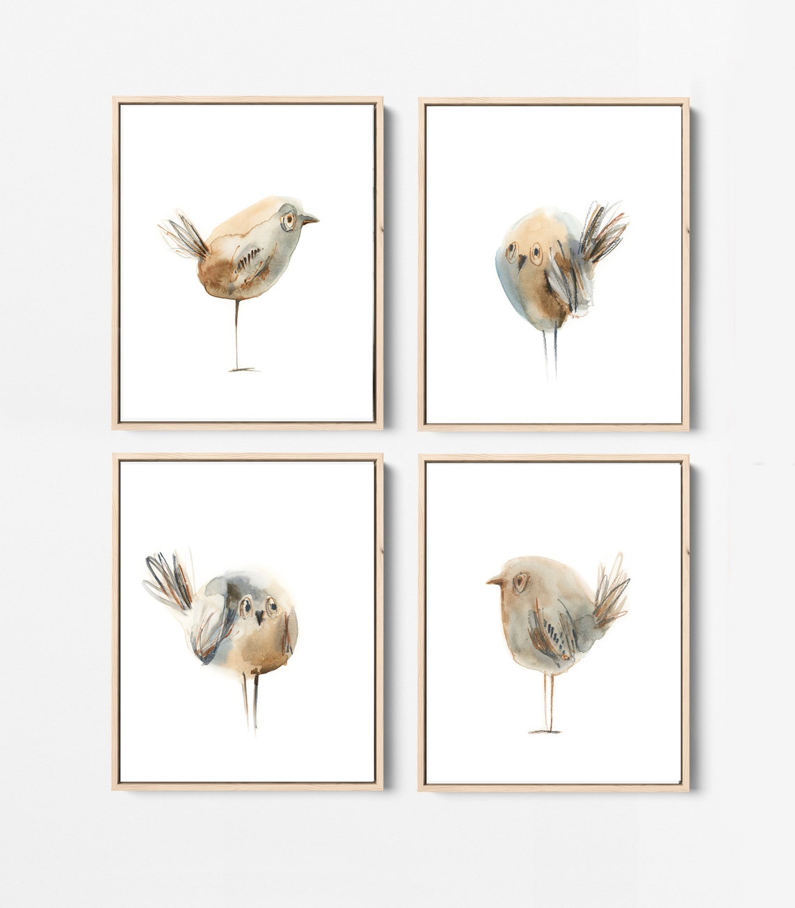 Funny Birds 4 Art Prints Set Birds Gallery Wall Set of 4 Fine - Etsy
