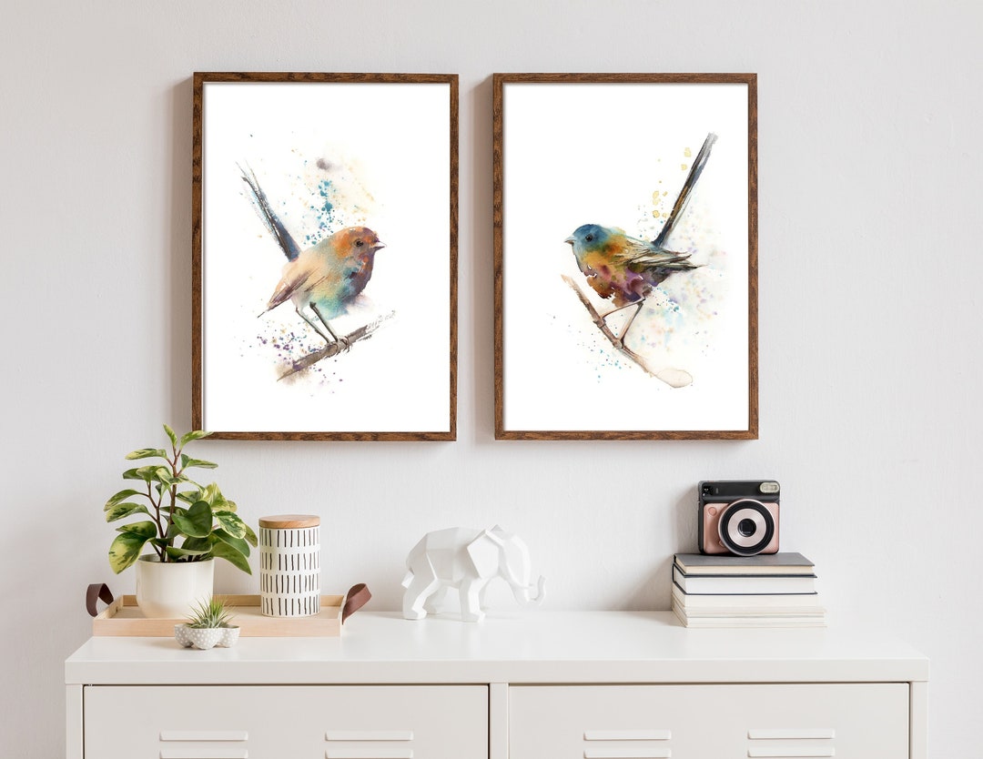 Wren Watercolor Prints Set, Bird Paintings, Wren Wall Art Set of Fine ...