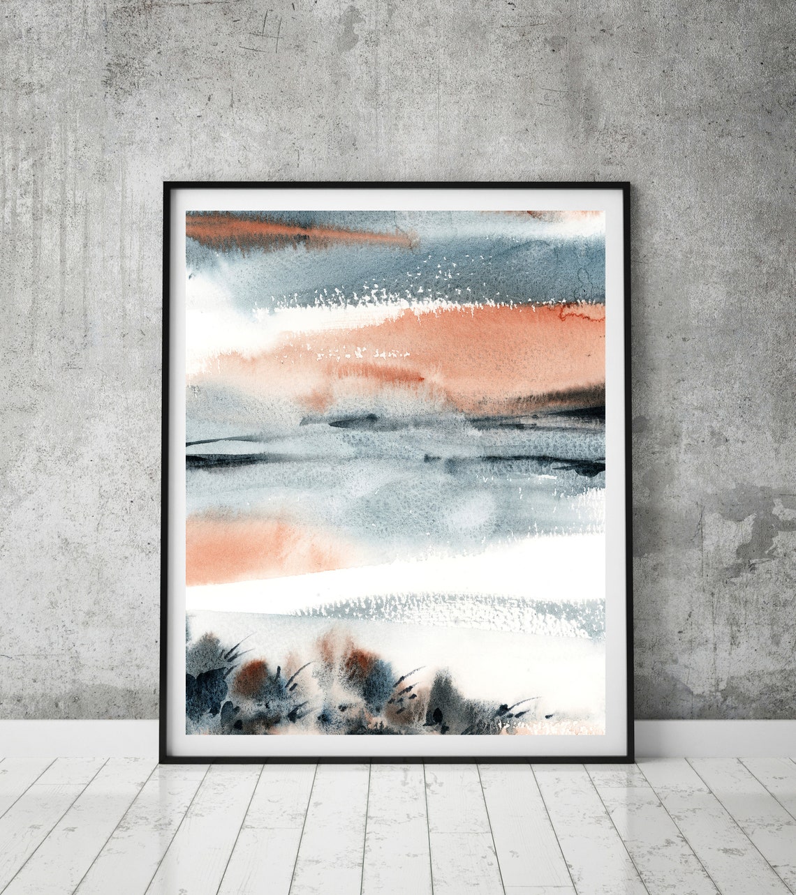 Abstract Landscape Painting Blue Coral Watercolor Print - Etsy