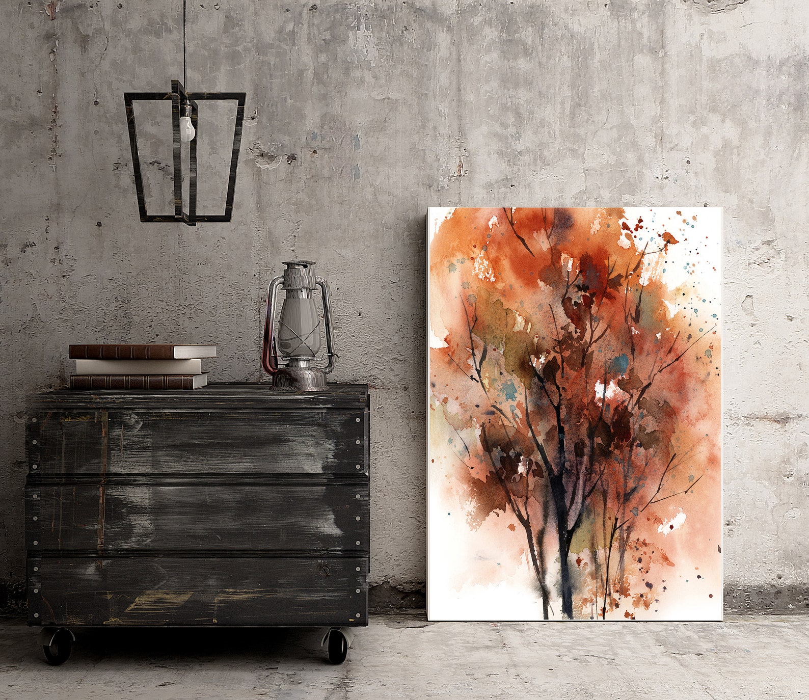 Autumn Trees in Burnt Orange, Abstract Watercolor, Nature Painting ...
