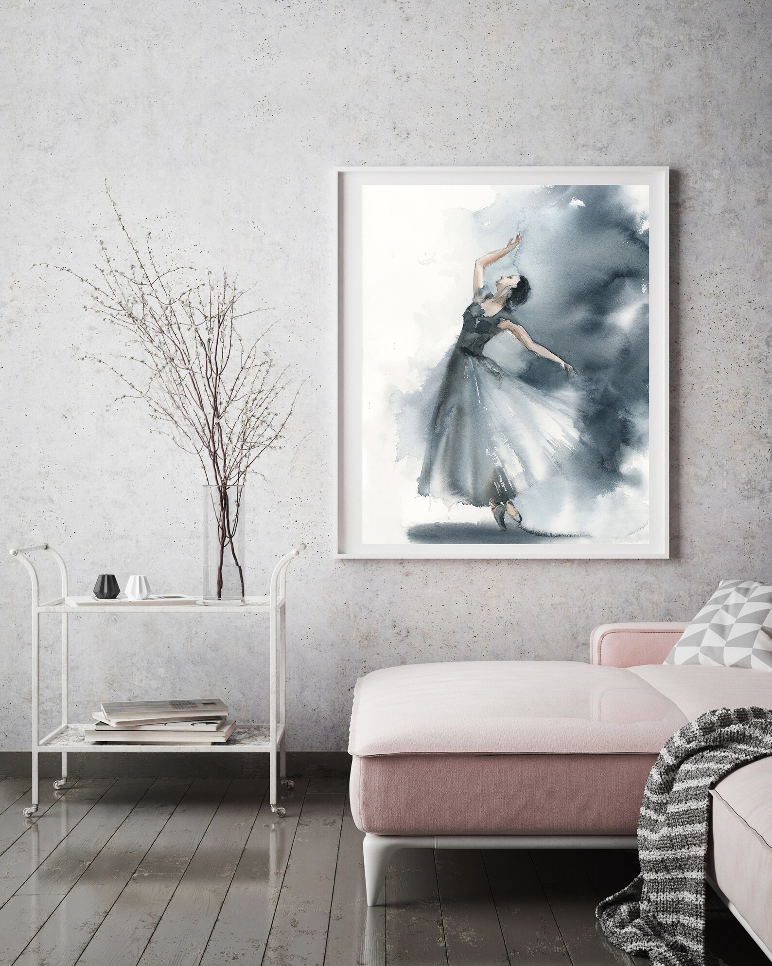 Ballerina Painting Wall Art Ballet Art Print Blue Grey Dance | Etsy