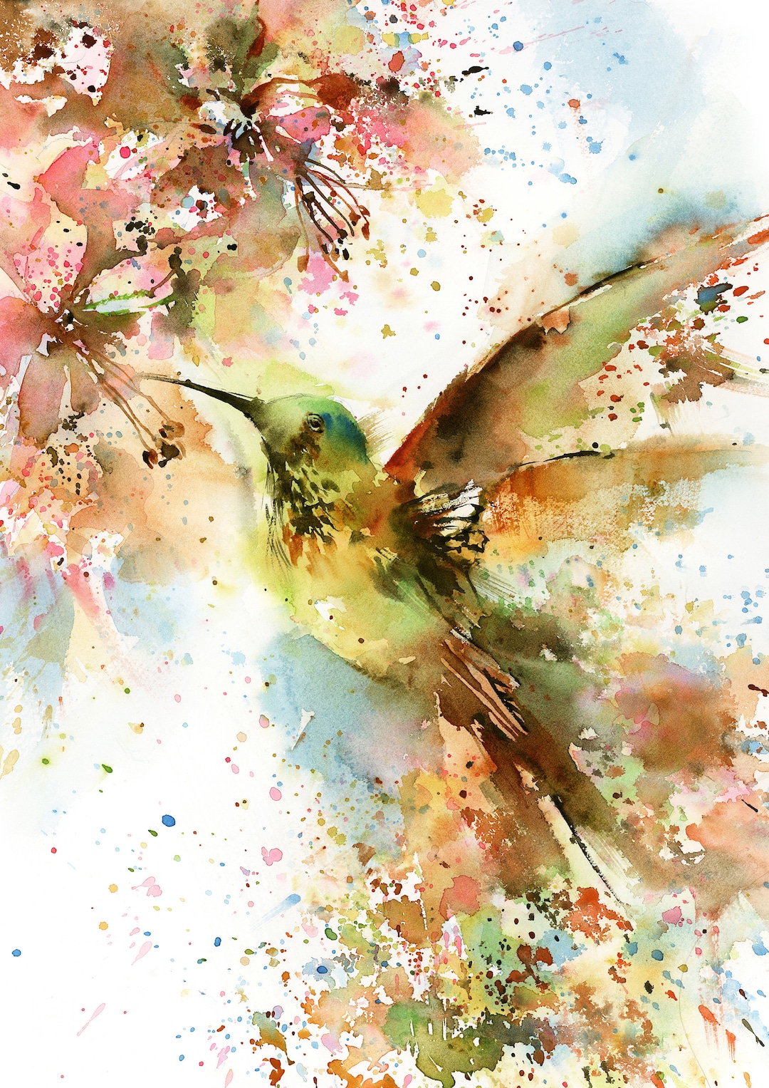 Colorful Hummingbird Art Print, Bird Painting, Watercolor Bird, Fine ...