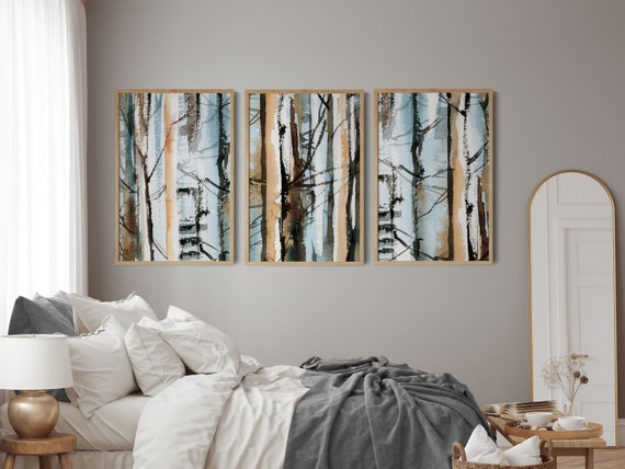 Birch Trees Wall Prints Set of 3 Pieces Abstract Forest Wall Decor Nature Watercolor Paintings Landscape Wall Decor Living Room Decor Etsy