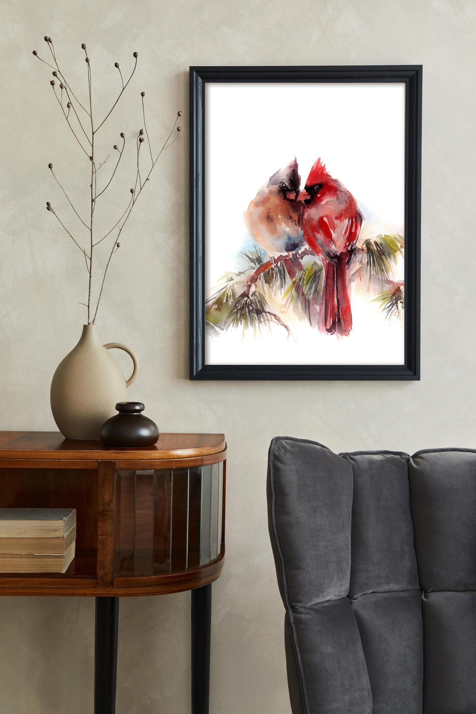 Cardinal Painting, Cardinal Birds Wall Fine Art Print, Watercolor Birds ...