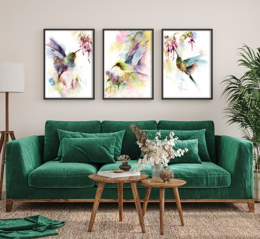 Hummingbird Prints, Set of 3 Fine Art Prints, Tropical Birds Watercolor ...