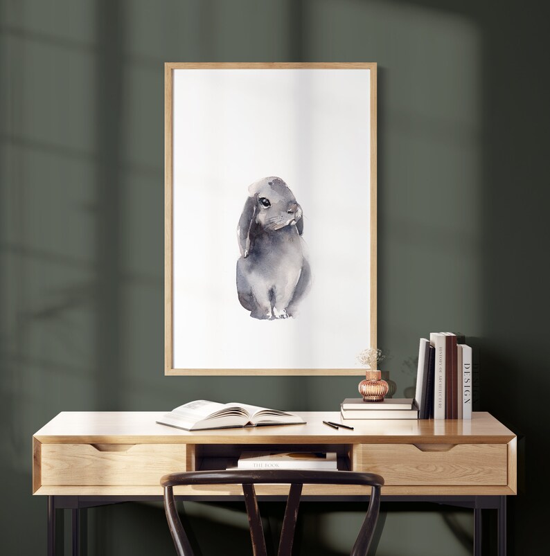 Cute Bunny Wall Print, Bunny Painting, Watercolor Print, Little Grey ...