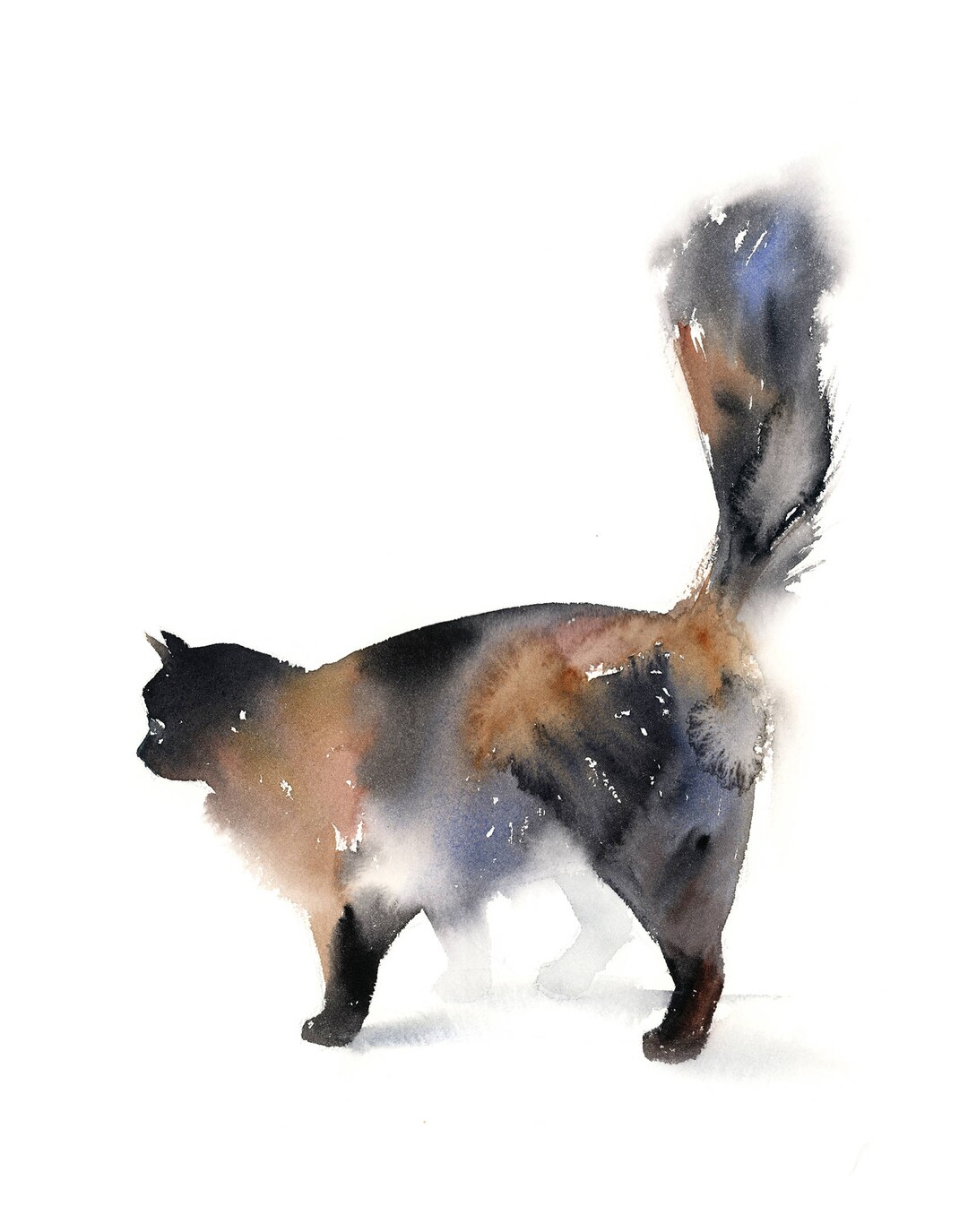 Cat Silhouette Print Cat Painting Watercolor Print Cat Wall - Etsy