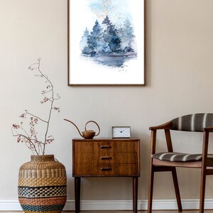 Pine Trees Painting in Blue Fine Art Print, Winter Nature Art, Winter ...