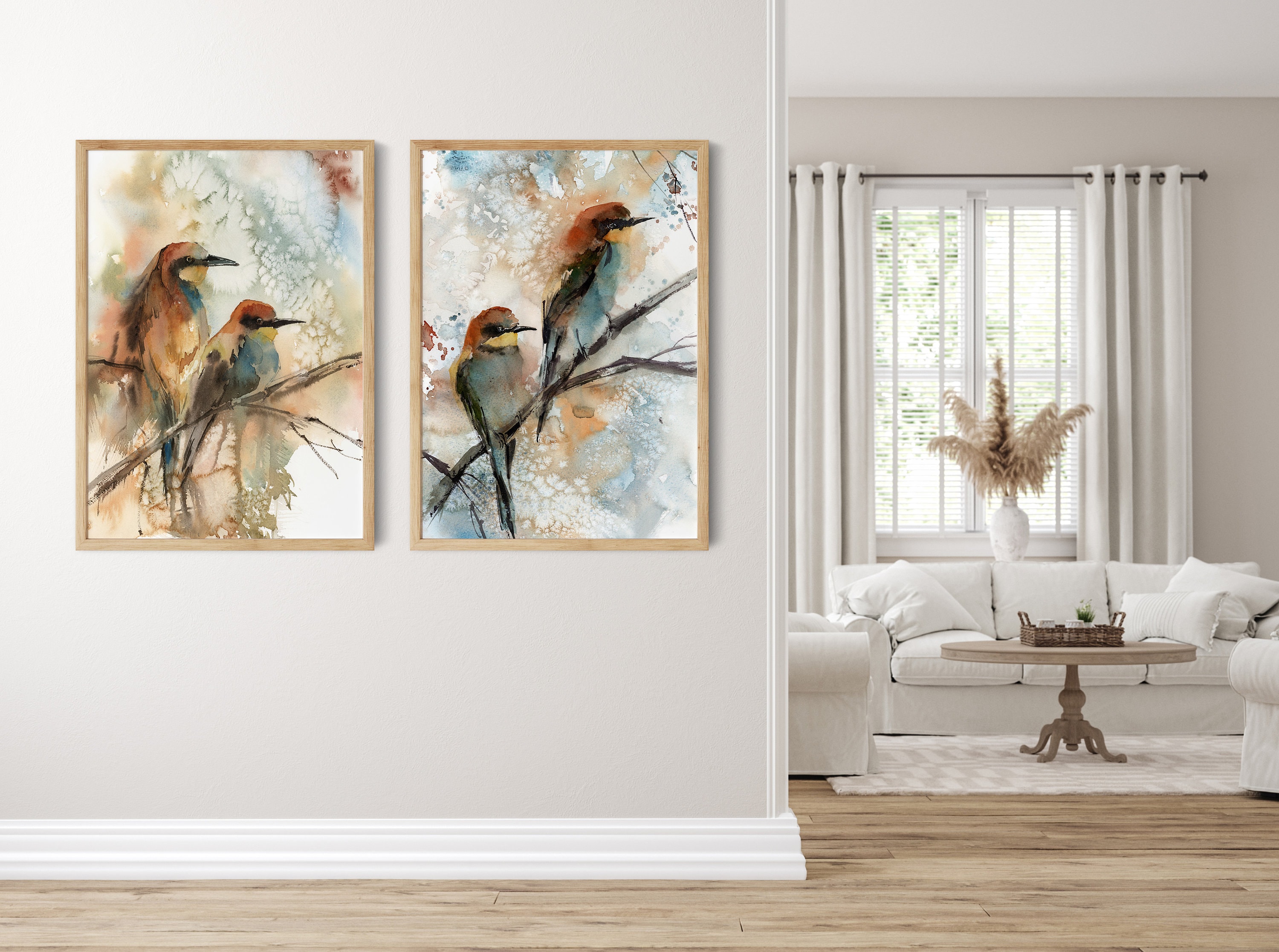 Birds Watercolor Painting, Prints Set of 2, Bird Gallery Wall Set, Bird ...