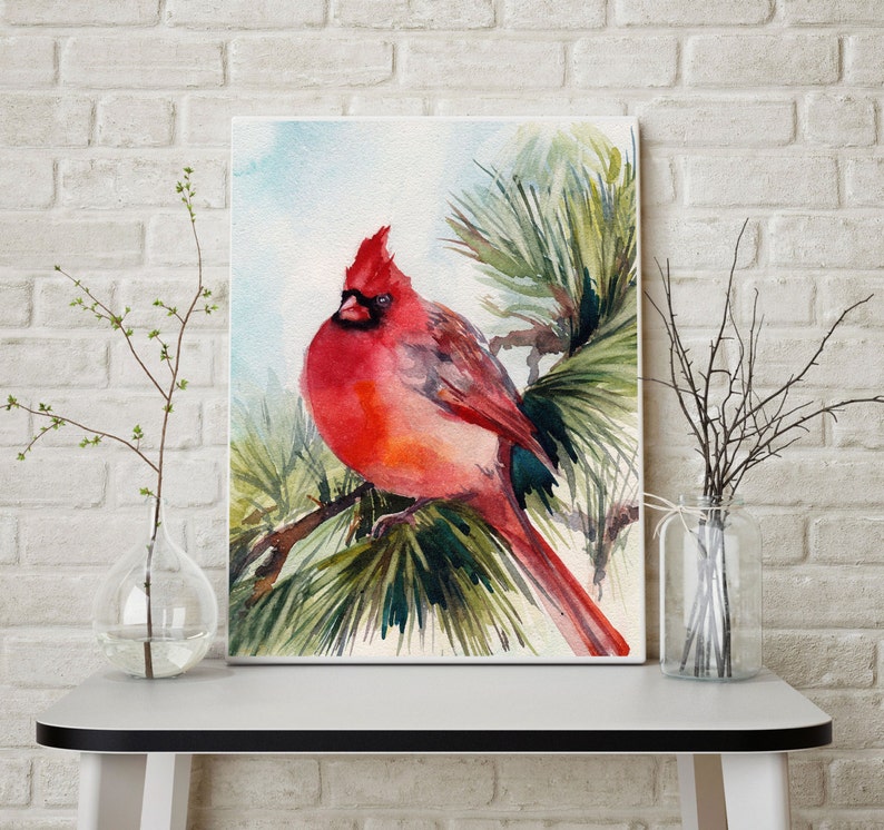 Northern Cardinal Art Bird Watercolor Painting Bird Art - Etsy