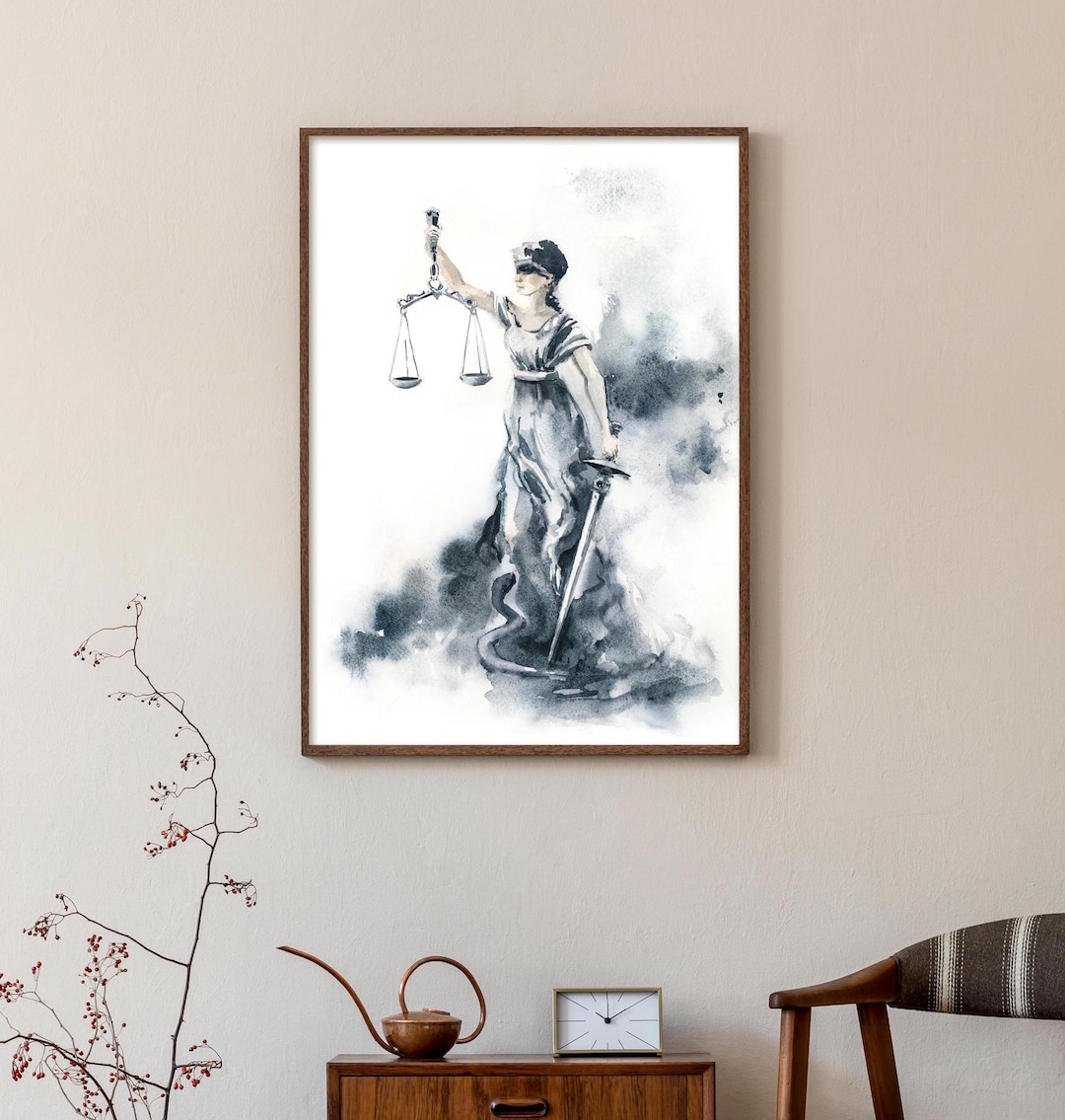 Lady Justice Fine Art Print, Watercolor Painting in Blue, Justice ...
