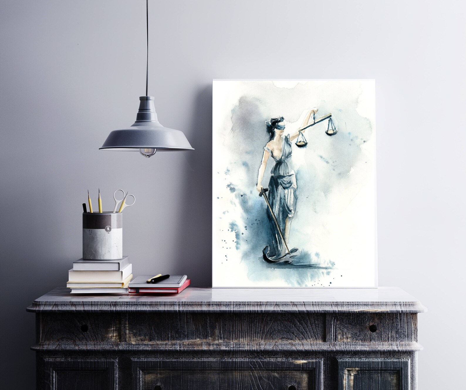 Lady Justice Art Print Blue Watercolor Painting Art Lawyer - Etsy