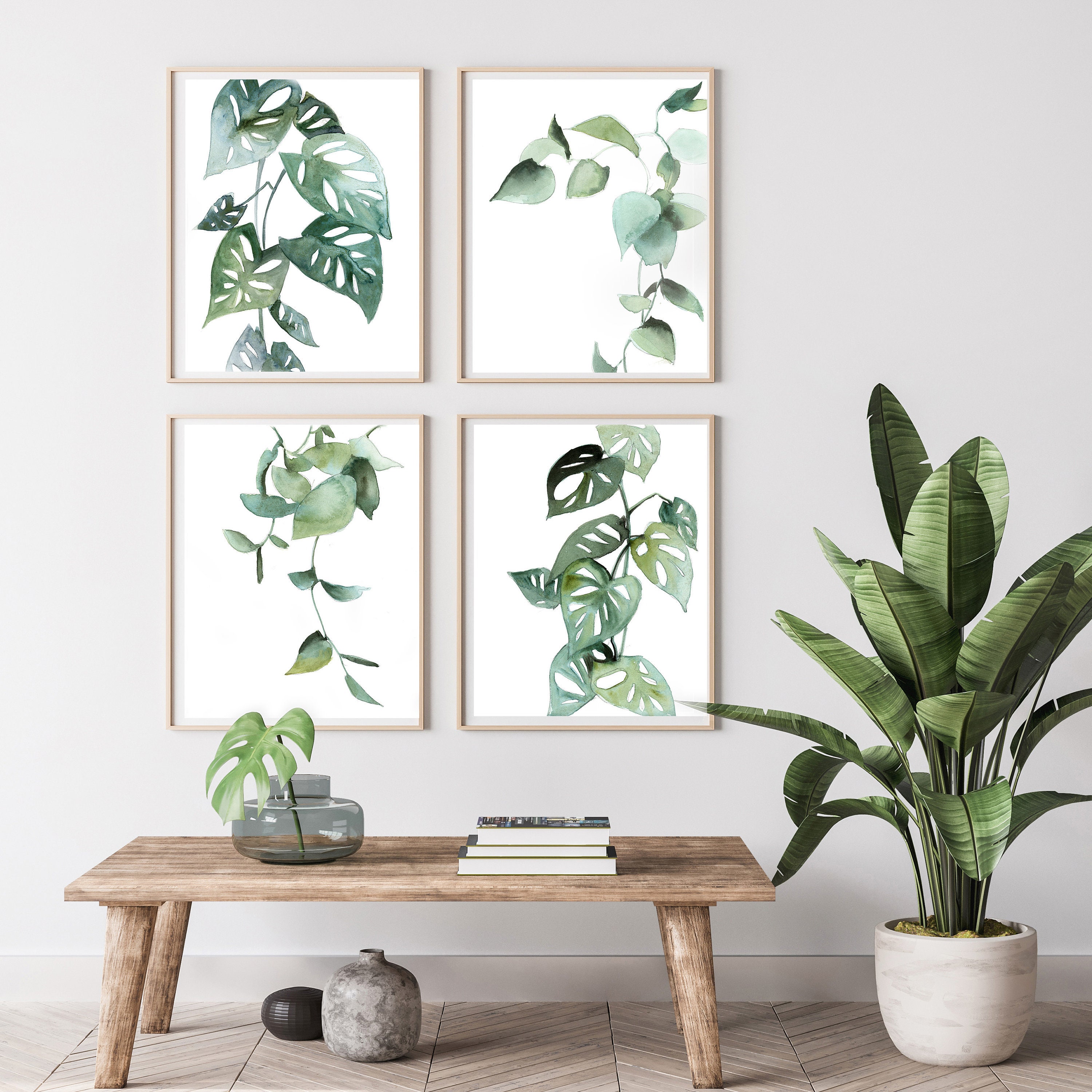 Green Leaf Painting 4 Art Prints Gallery Wall Botanical | Etsy