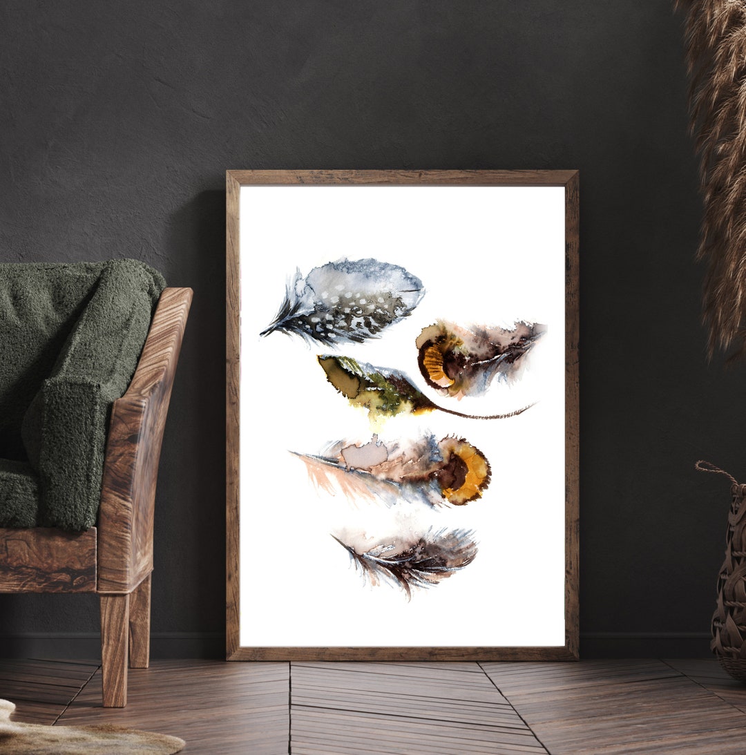 Feathers Painting, Fine Art Print, 5 Feathers Watercolor Art, Feathers ...
