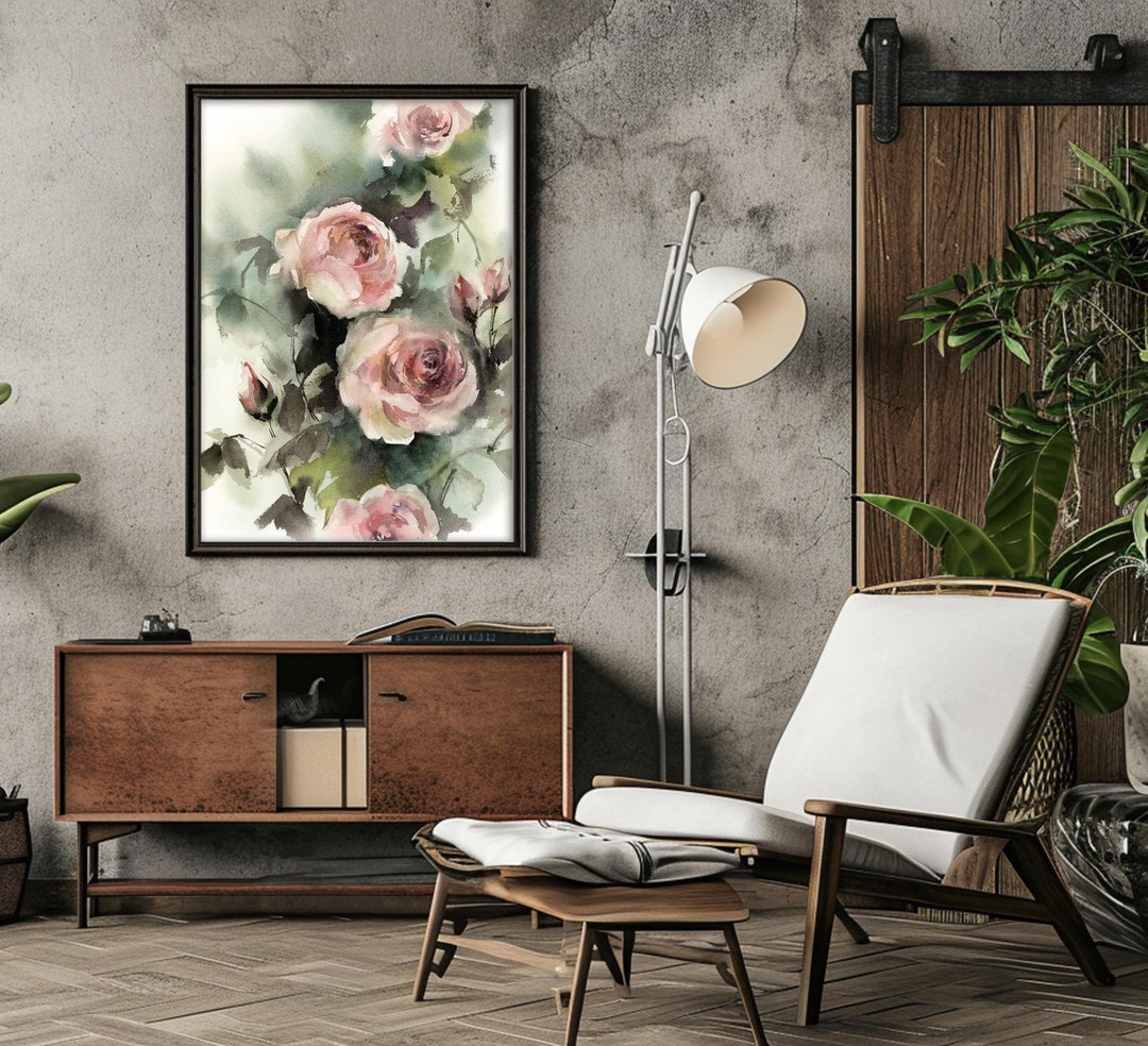 Roses Watercolor Print, Pink Green Floral Fine Art Print, Roses ...