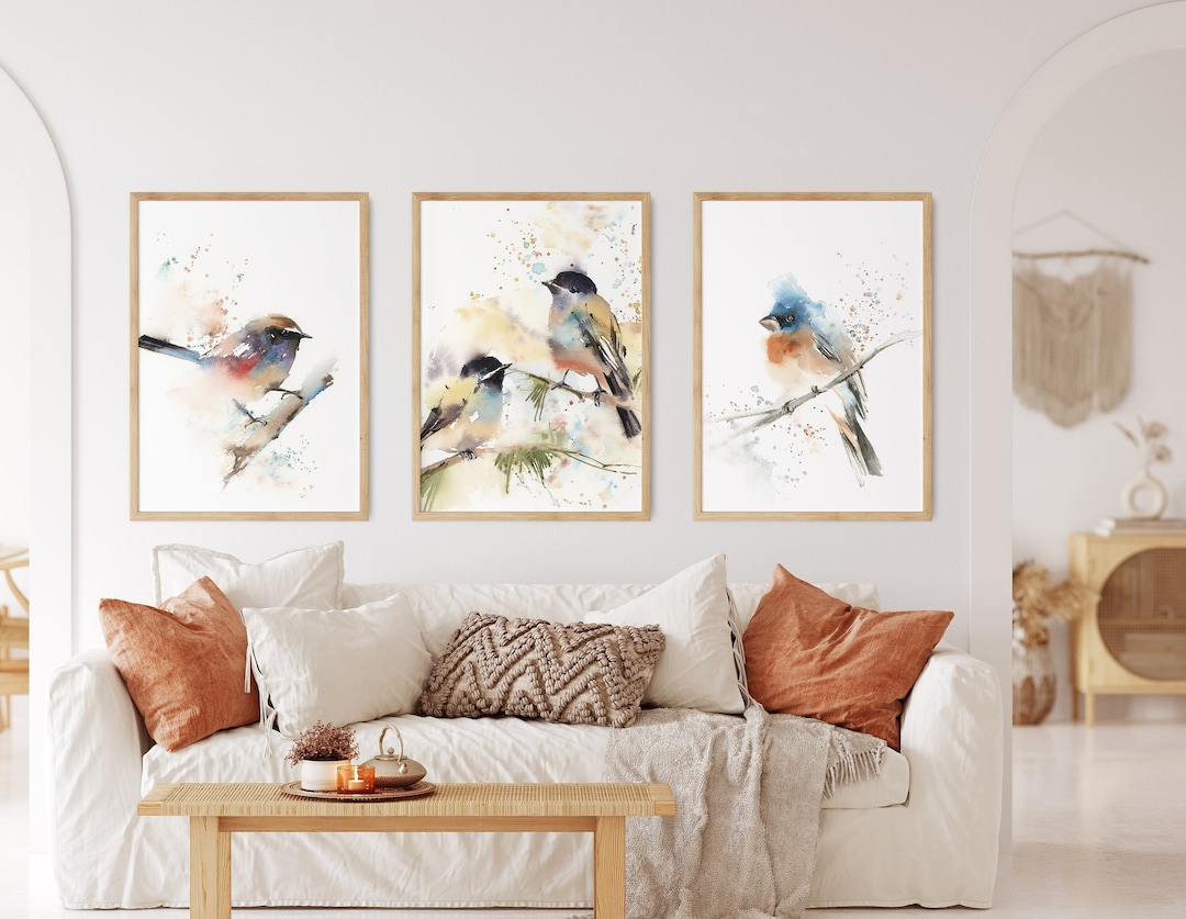 Colorful Bird Prints, 3 Art Prints Set, Bird Watercolor Painting, Wall ...