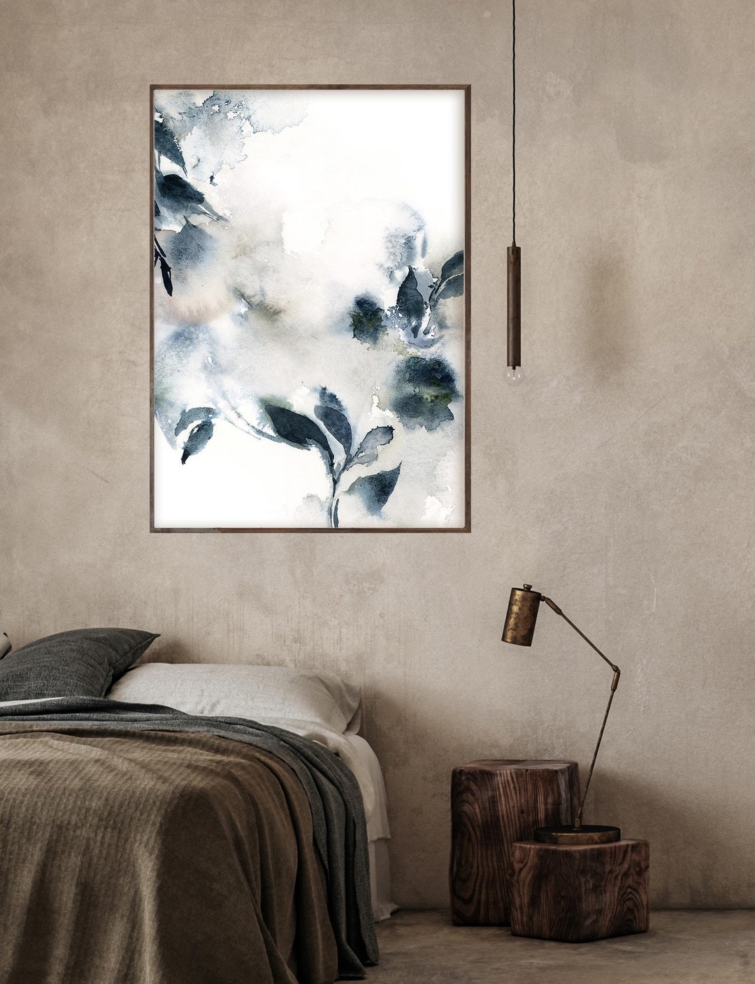 Abstract Blue Nature Wall Art Print, Blue Botanical Print, Floral Painting, Abstract Floral Art ...