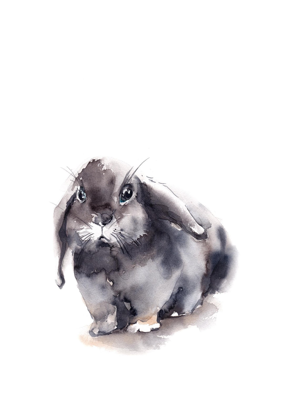 Little Bunny Art Print, Grey Bunny Watercolor Painting Art, Bunny Wall ...