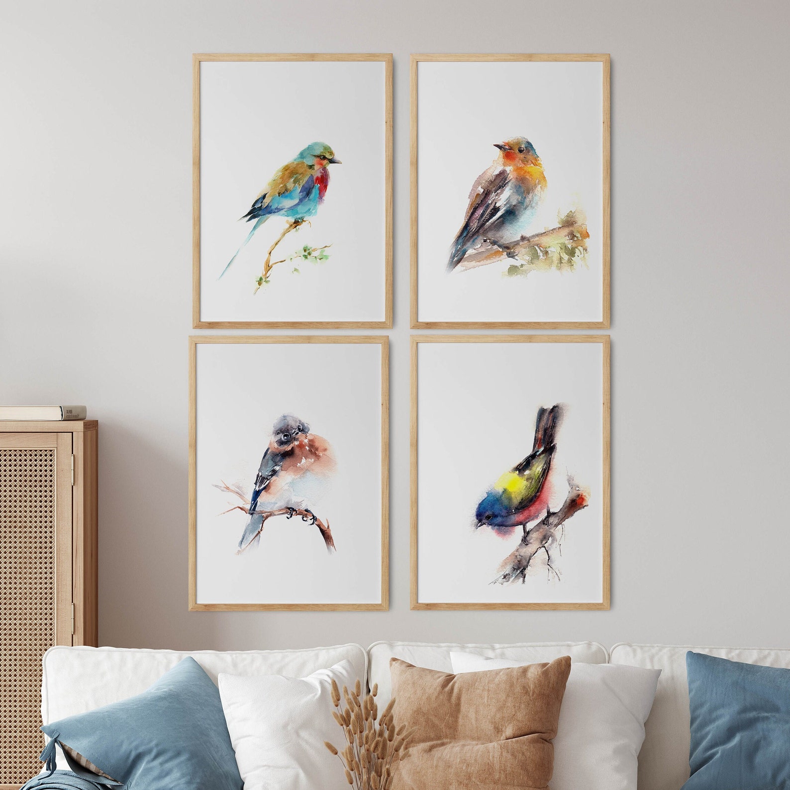 Birds Gallery Wall Set of 4 Art Prints Colorful Birds Wall - Etsy