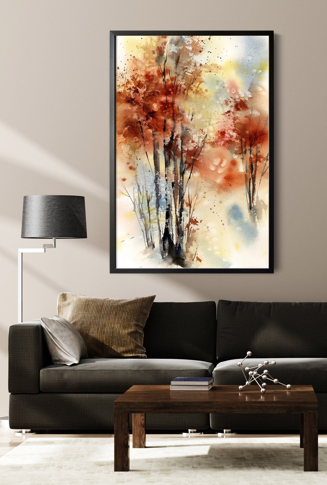 Autumn Landscape Print, Fall Watercolor Print, Autumnal Trees Painting ...