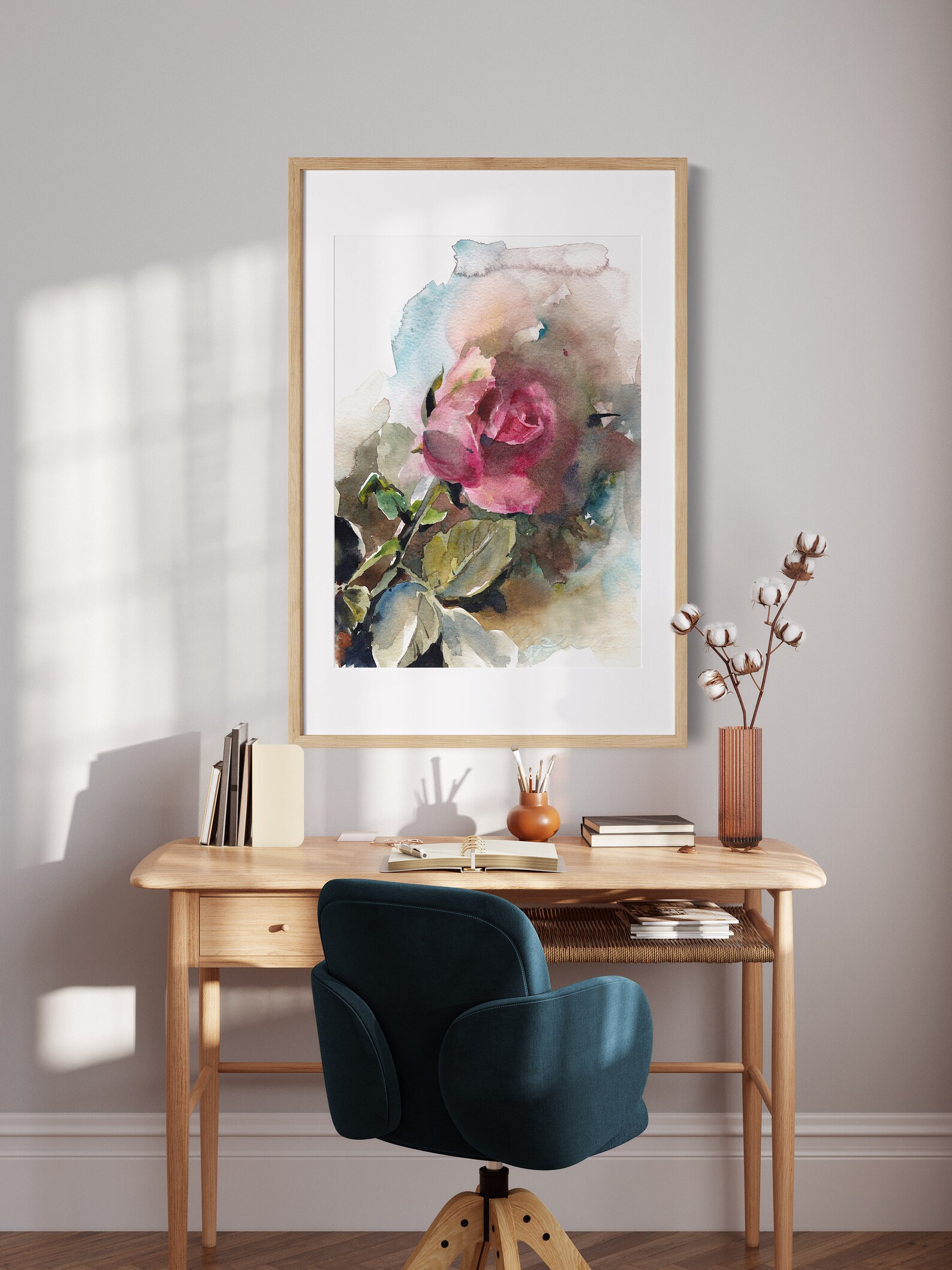 Rose Painting Flowers Art Print Pink Green Roses Floral - Etsy