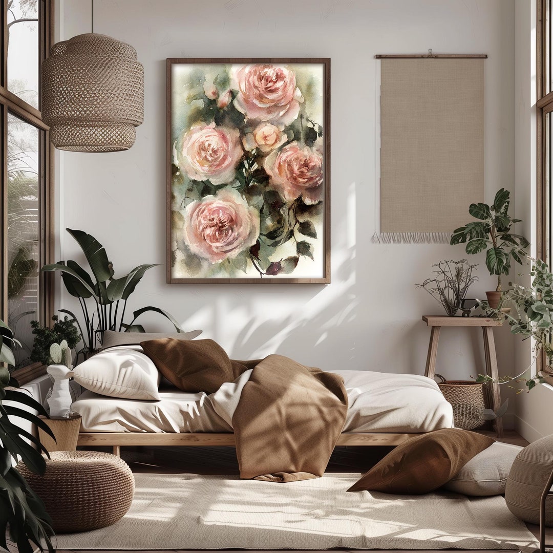 Pink Flowers Fine Art Print, Roses Botanical Wall Decor, Whimsical ...