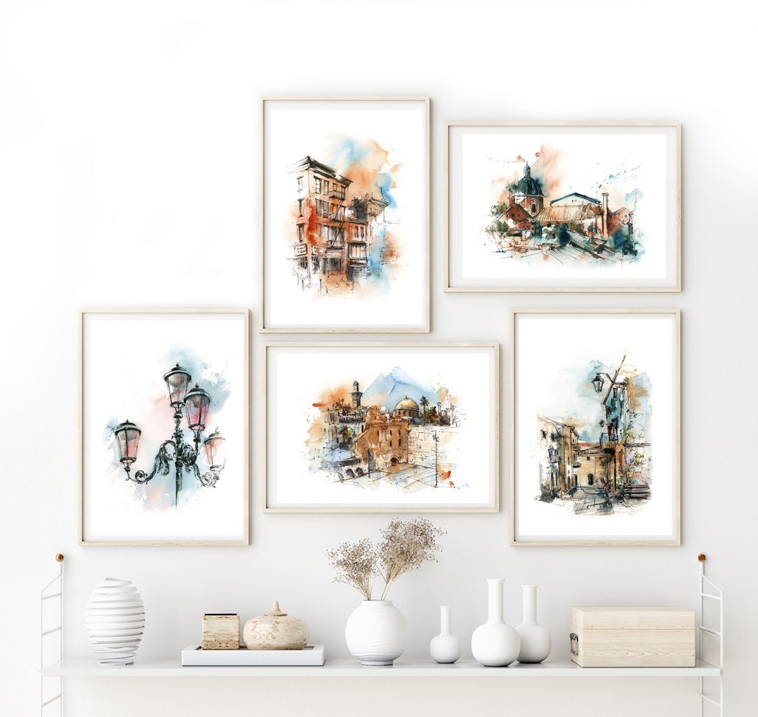 Travel Prints, City Scene Prints Set of 5, Gallery Wall Set ...
