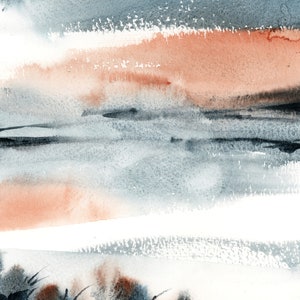 Abstract Landscape Painting Blue Coral Watercolor Print - Etsy