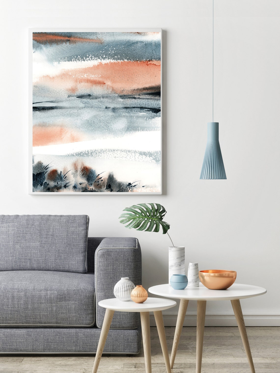 Abstract Landscape Painting Blue Coral Watercolor Print - Etsy