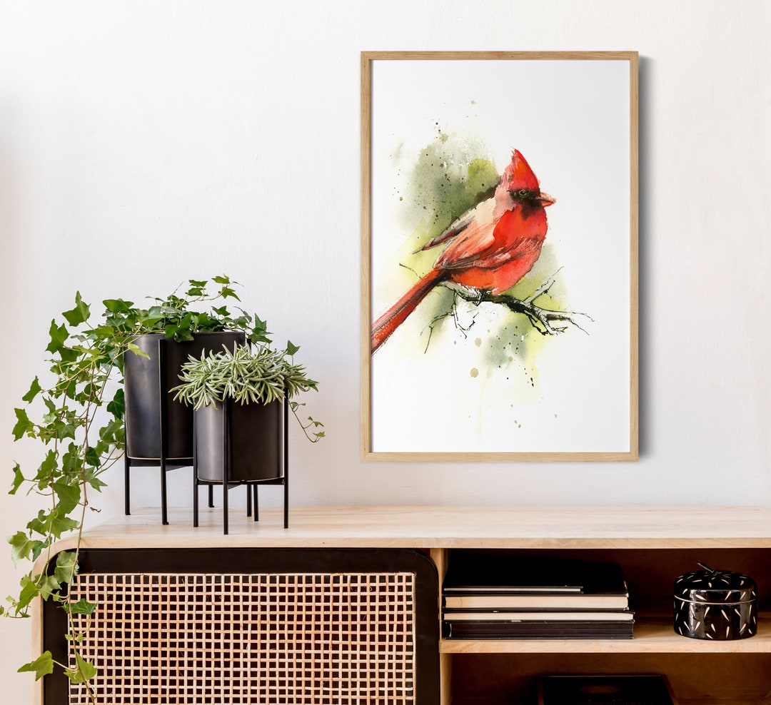 Bird Print Art Northern Cardinal Bird Painting Red Cardinal - Etsy