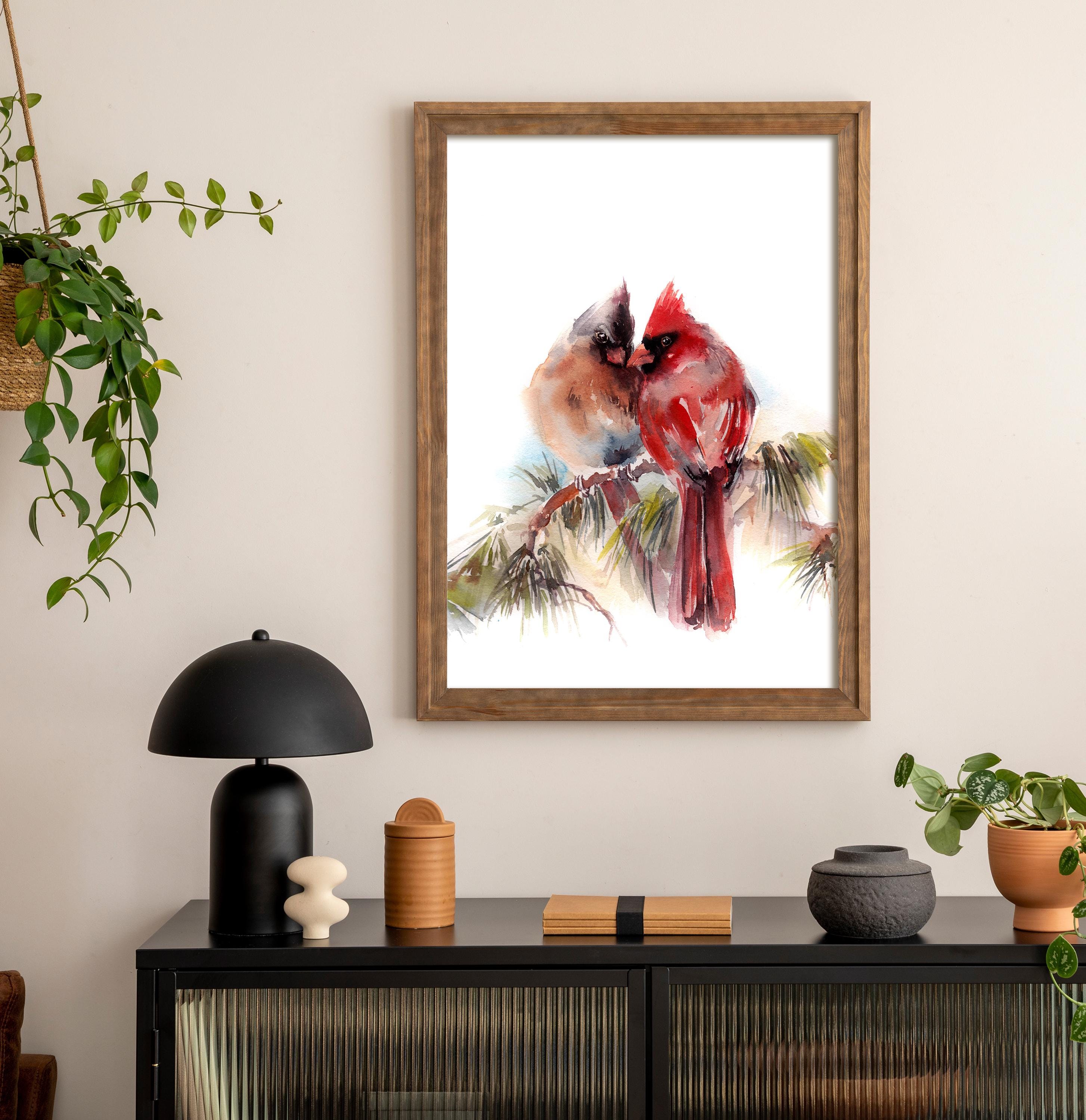 Cardinal Painting, Cardinal Birds Wall Fine Art Print, Watercolor Birds ...