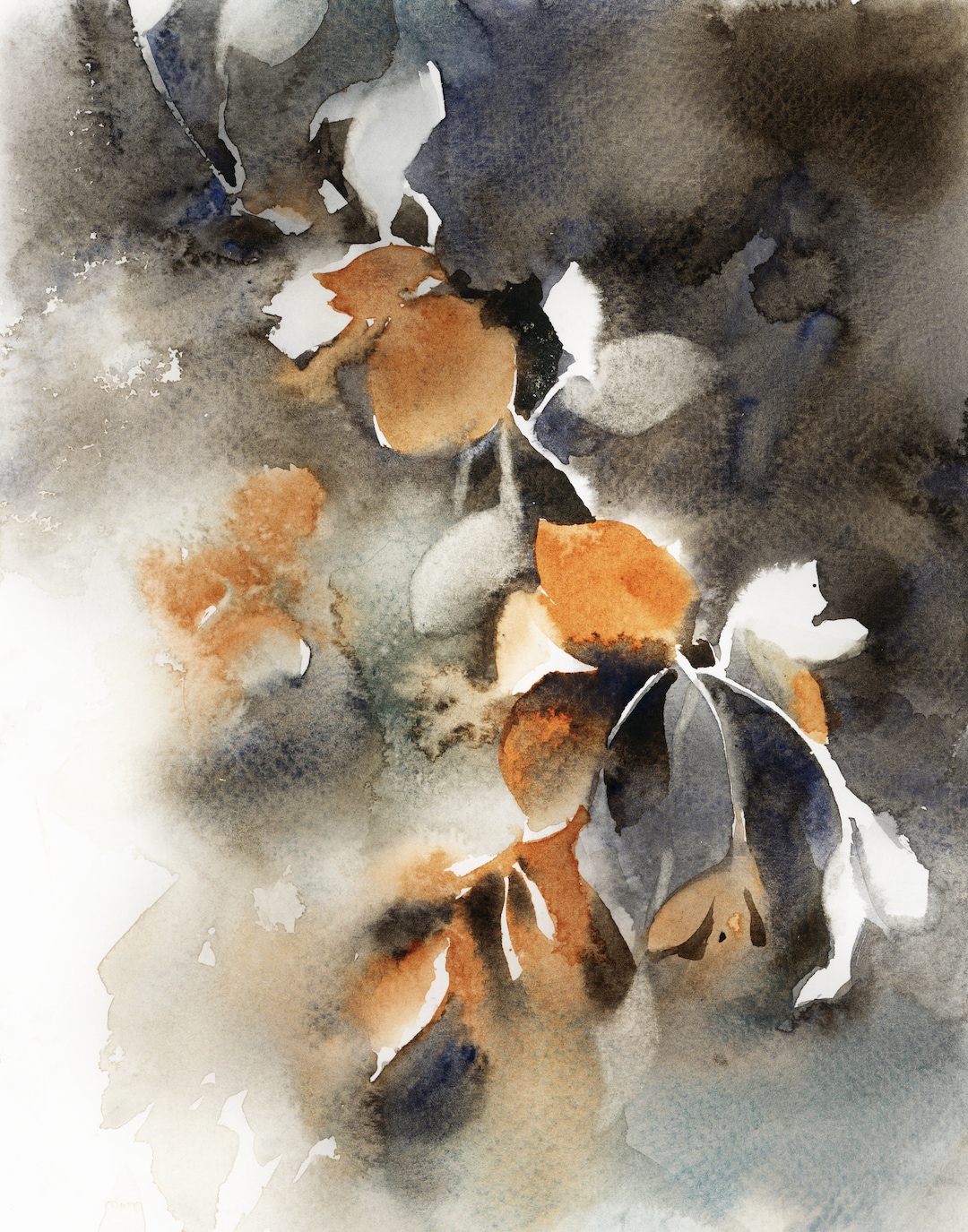 Abstract Leaves Art Print, Autumnal Tree Branch, Watercolor Painting ...