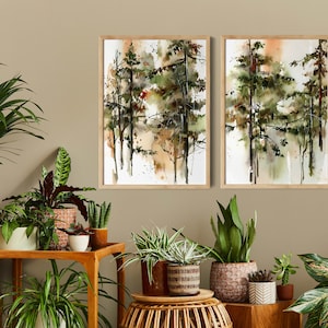 Spruce Trees Wall Prints 2 Pieces Set, Forest Paintings , Nature ...