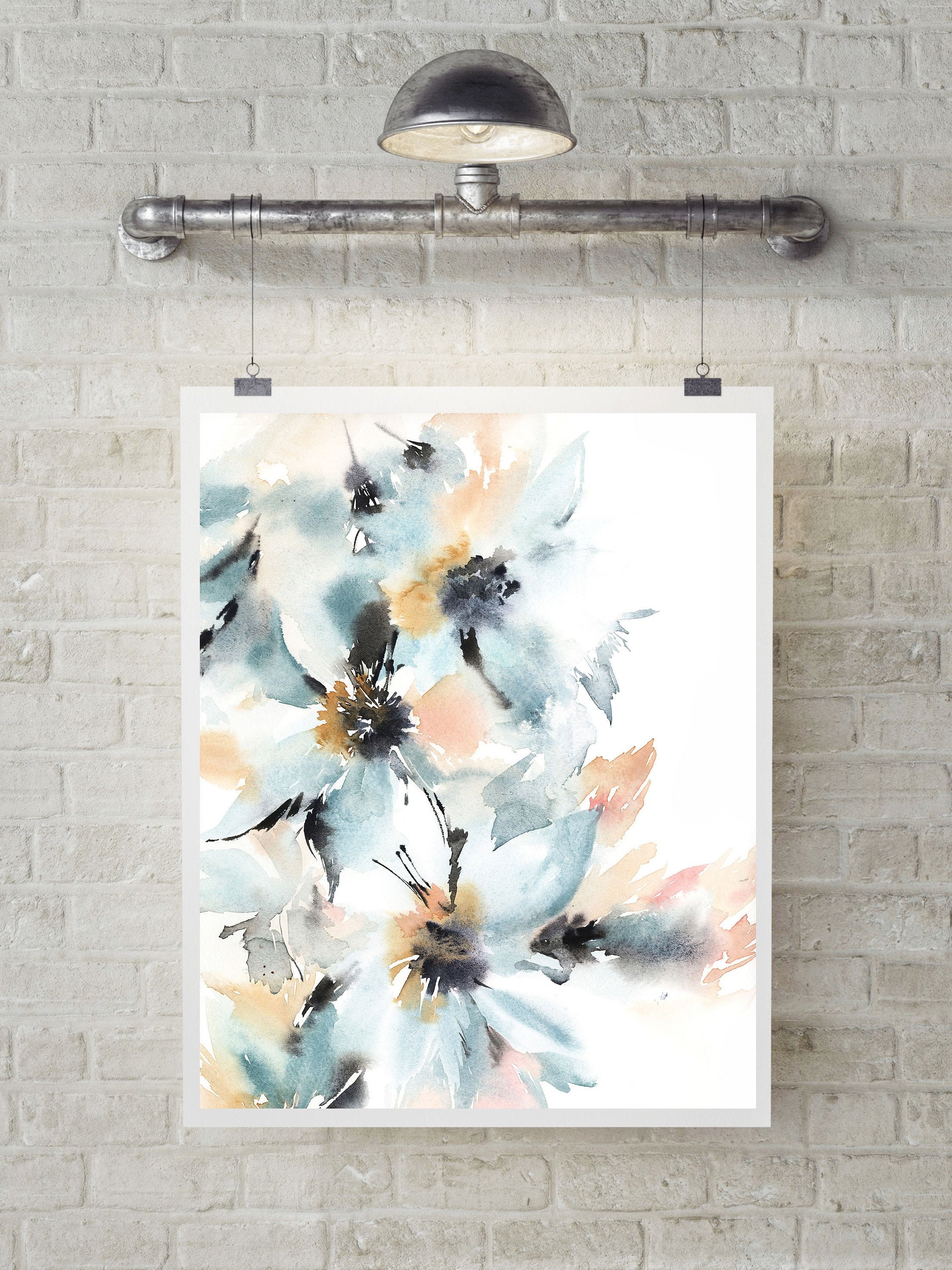 Abstract Blue Florals Wall Art Print Light Blue Flowers | Etsy