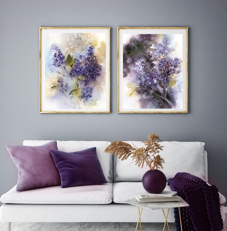 Lilac Flowers 2 Art Prints Wall Gallery Set of 2 Fine Art | Etsy