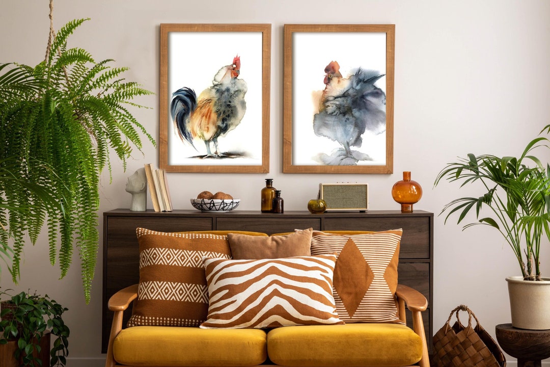 Rooster Painting, 2 Art Prints, Gallery Wall Set of 2 Fine Art Prints ...