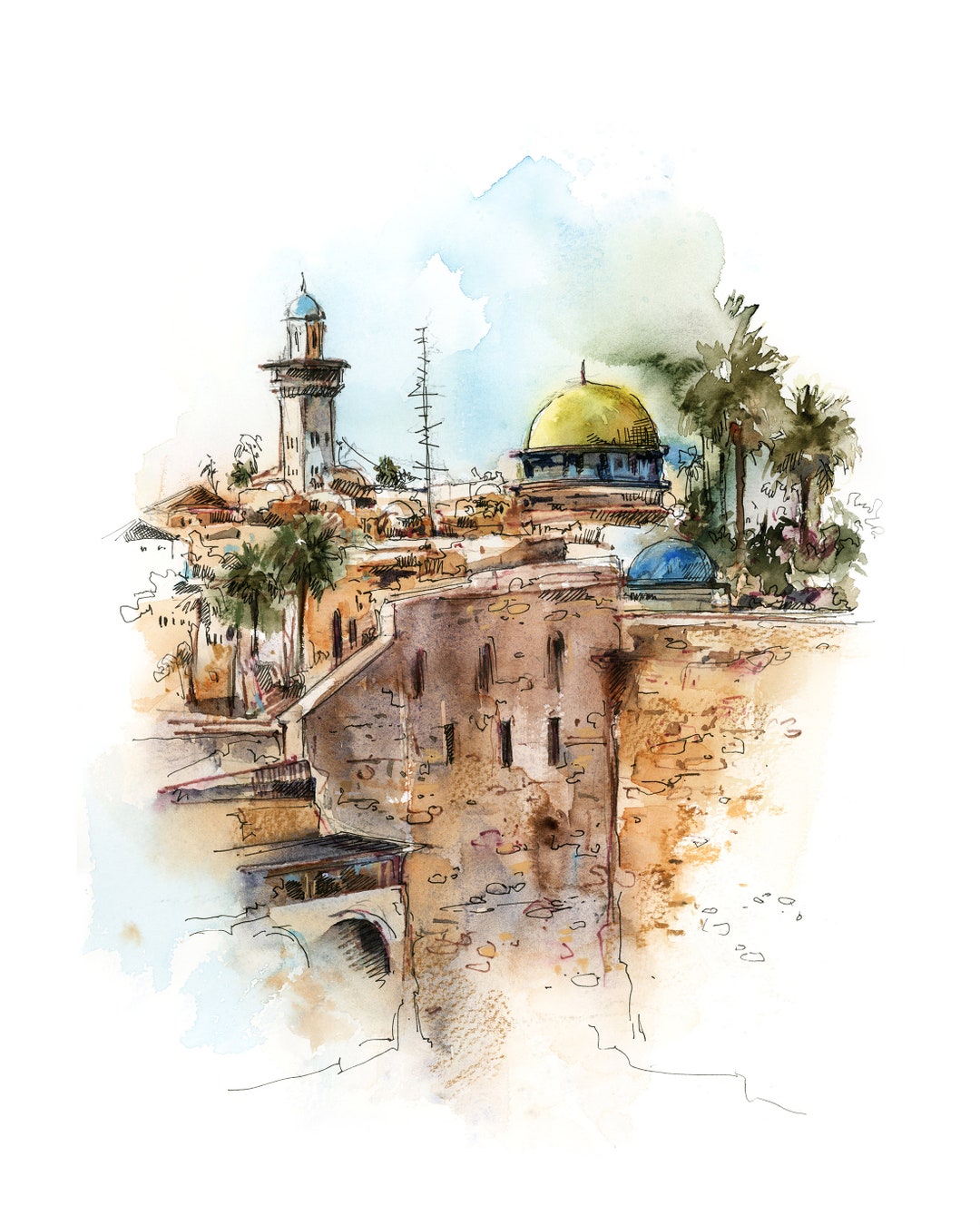 Wailing Wall Art Print, Jerusalem Art Print, City Scene Wall Art ...