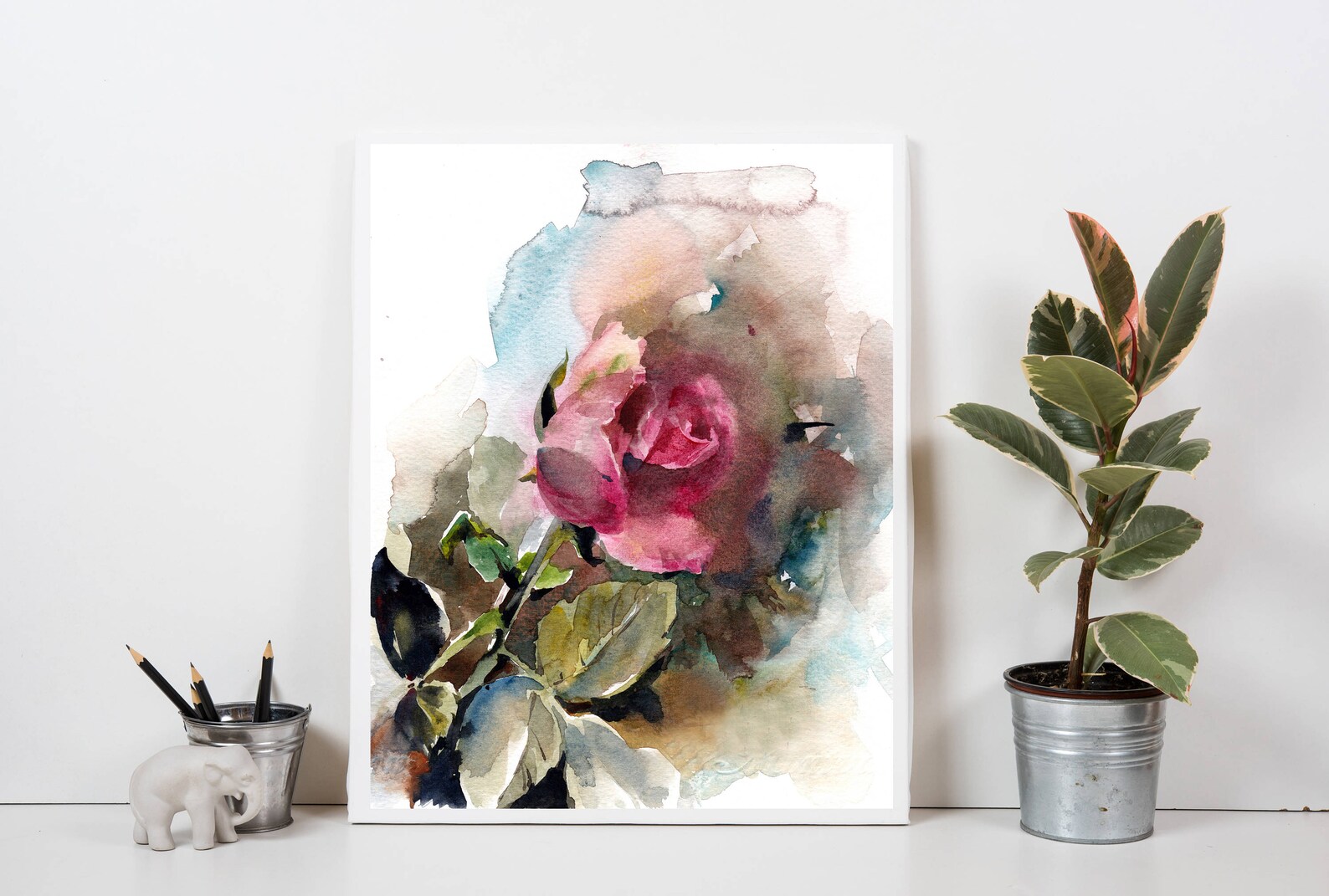 Rose Painting Flowers Art Print Pink Green Roses Floral - Etsy