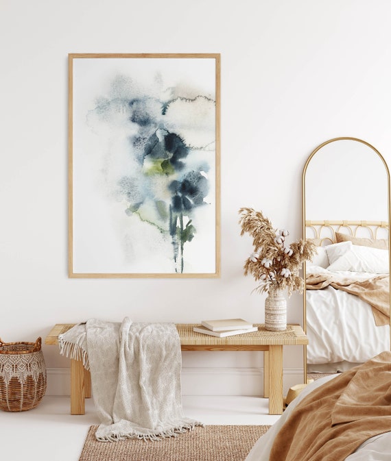 Abstract Blue Florals Watercolor Painting Floral Art Print - Etsy