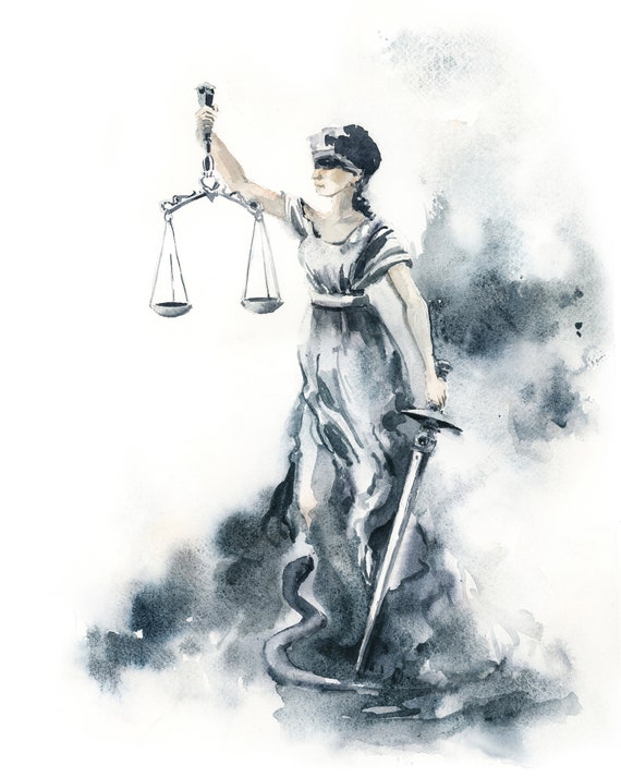 Lady Justice Art Print Watercolor Painting in Blue Justice | Etsy